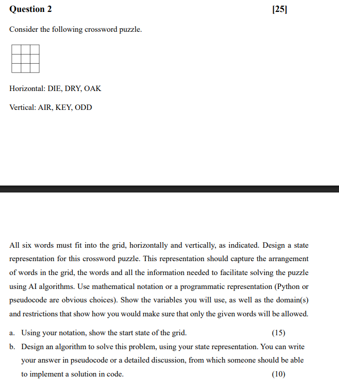 Solved Question 2 ﻿Consider the following crossword puzzle. | Chegg.com