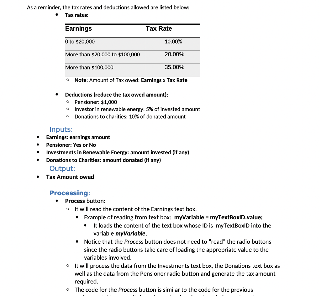 Solved PROBLEM DESCRIPTION The Tax Processing program needs | Chegg.com