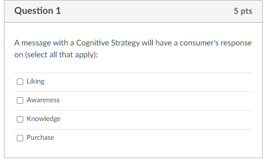 Solved A message with a Cognitive Strategy will have a | Chegg.com