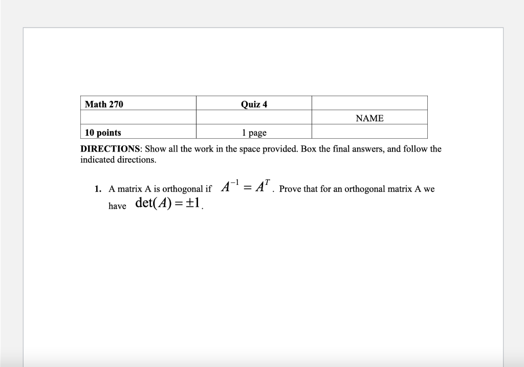 A matrix A is orthogonal if A^-1=A^T. Prove that for | Chegg.com