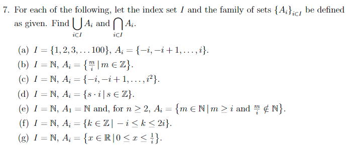 Solved 7. For each of the following, let the index set 1 and | Chegg.com