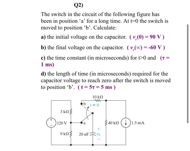 [Solved]: Q1) In the circuit given below, find: a) v= ? wi