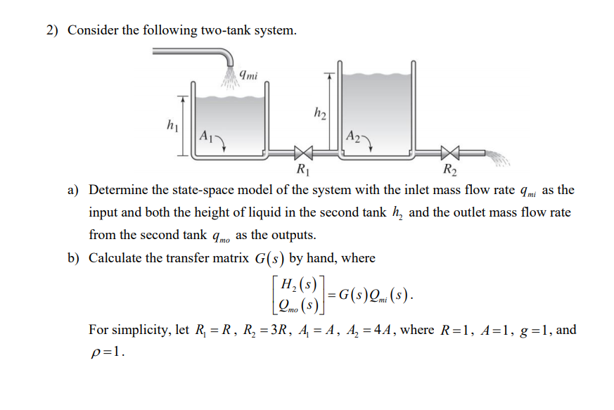 Solved 2) Consider the following two-tank system. mi h2 A2 | Chegg.com