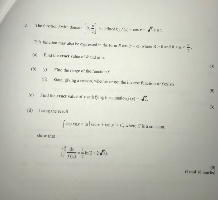Solved The functionfwith domain | 0,죄 is defined byf(x)=cos | Chegg.com