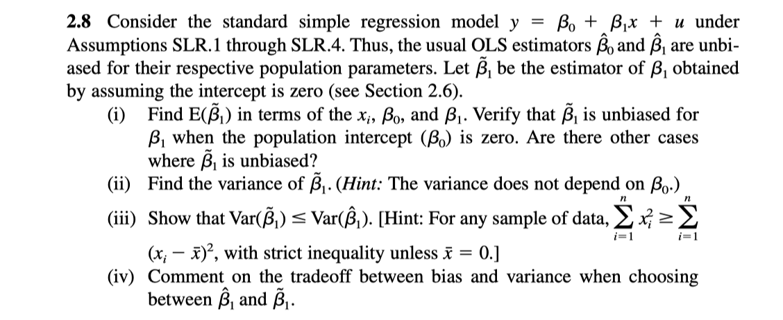Solved 2.8 Consider the standard simple regression model | Chegg.com