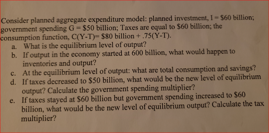 Solved Consider planned aggregate expenditure model: planned | Chegg.com
