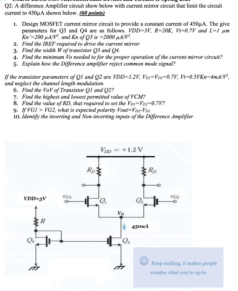 Solved Q2: A difference Amplifier circuit show below with | Chegg.com