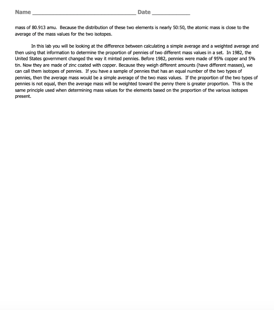 Activity. Weighted Average and Isotope Mass Using the | Chegg.com