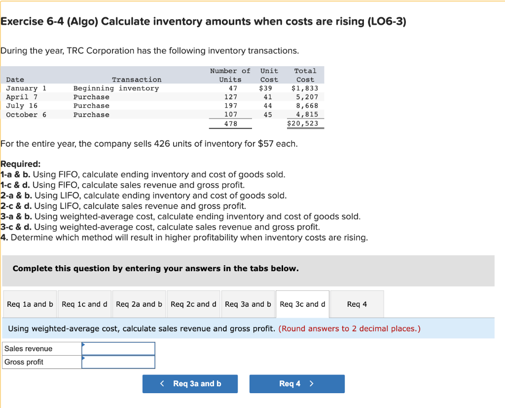 Solved Exercise 6-4 (Algo) Calculate inventory amounts when | Chegg.com