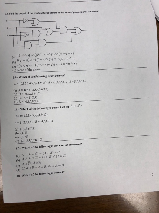 Solved 14. Find the output of the combinatorial circuits in | Chegg.com