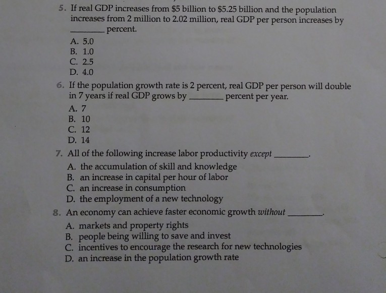 Solved 5. If real GDP increases from $5 billion to $5.25 | Chegg.com