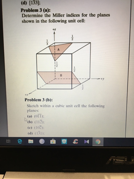 Solved (d) [133] Problem 3 (a): Determine the Miller indices | Chegg.com