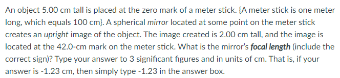 Solved An object 5.00 cm tall is placed at the zero mark of | Chegg.com