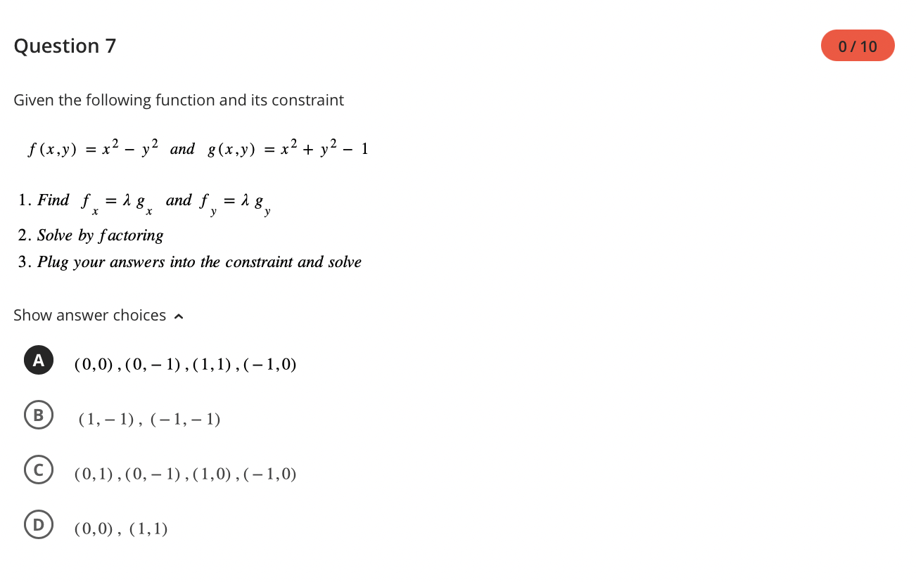Solved Given the following function and its constraint | Chegg.com