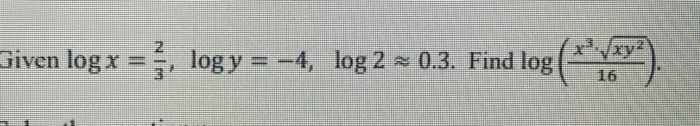 Solved Given log x=logy log y = - 4. log 2 = 0.3. Find log | Chegg.com