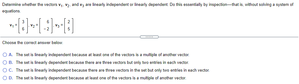 Solved Determine whether the vectors V1, V2, and V3 are | Chegg.com