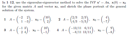 Solved In 1-12, use the eigenvalue-eigenvector method to | Chegg.com