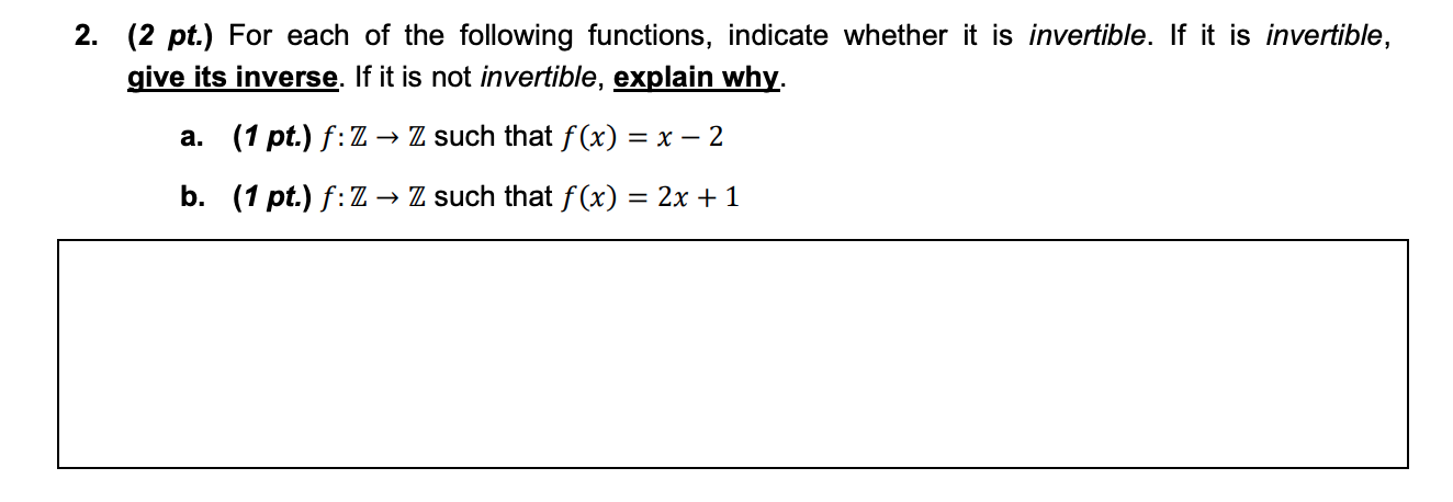 Solved 2. (2 pt.) For each of the following functions, | Chegg.com