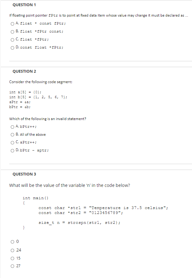 Solved Question 1 If Floating Point Pointer Fptr Is To Point 