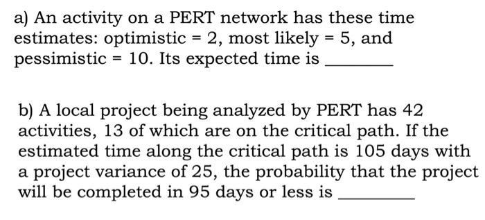 Solved a) An activity on a PERT network has these time | Chegg.com