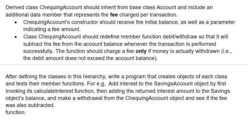 Solved Account #balance: double + Accountinit_balance : | Chegg.com