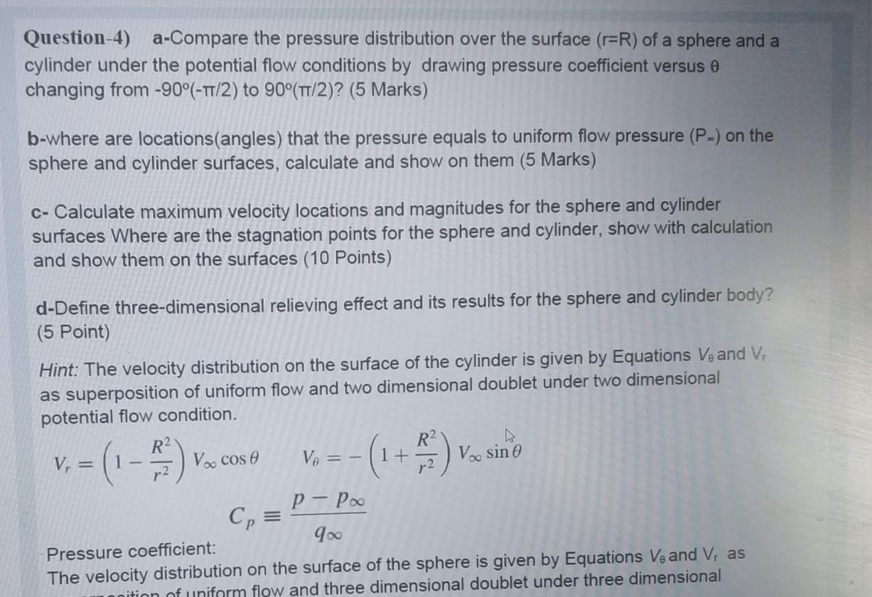 Solved Question-4) a-Compare the pressure distribution over | Chegg.com