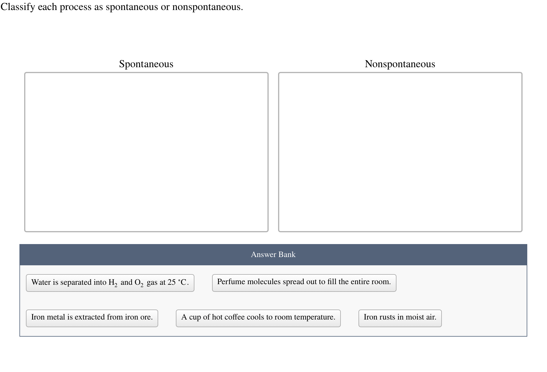 Solved Classify each process as spontaneous or | Chegg.com