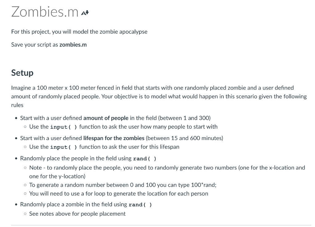 Solved For this project, you will model the zombie | Chegg.com