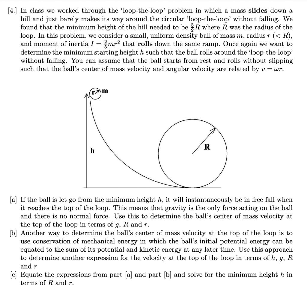Solved [4.] In class we worked through the 'loop-the-loop’ | Chegg.com