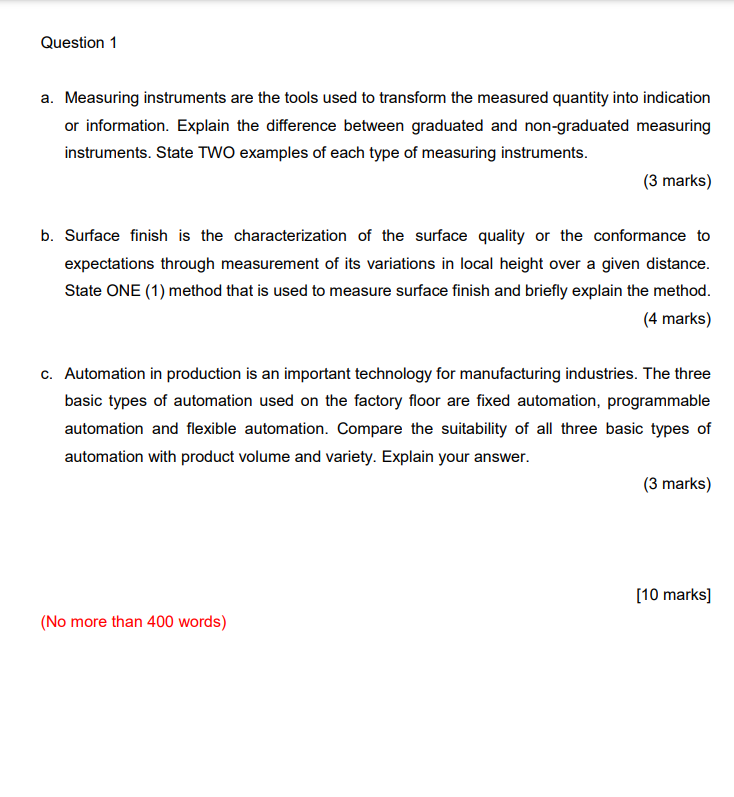 Solved Question 1 a. Measuring instruments are the tools | Chegg.com