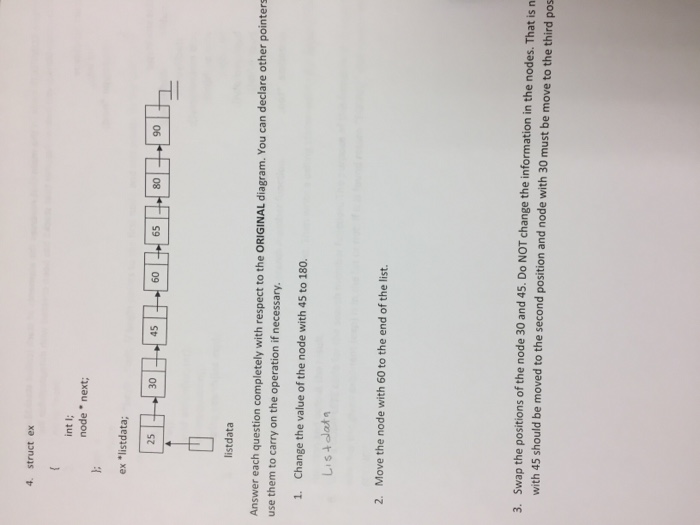 Solved Struct ex {int l; node * next;}; ex * listdata; | Chegg.com