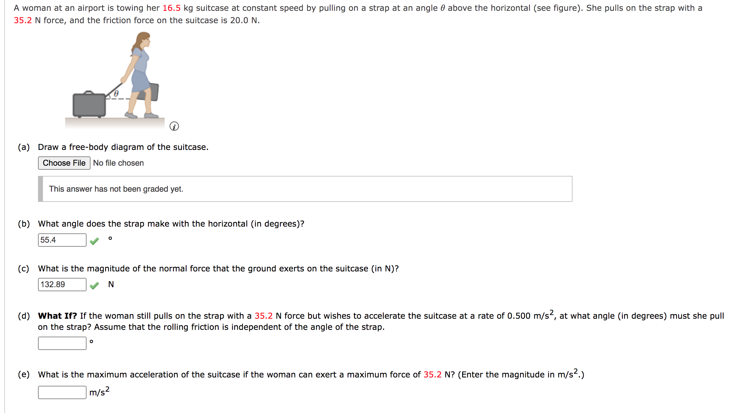 Solved A woman at an airport is towing her 16.5 kg suitcase | Chegg.com