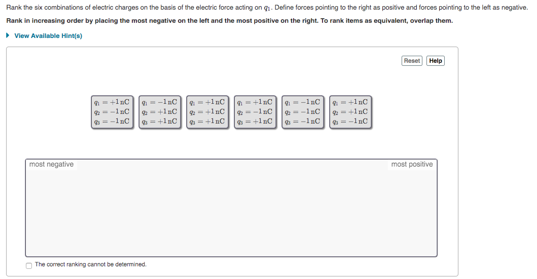 Solved Rank the six combinations of electric charges on the | Chegg.com