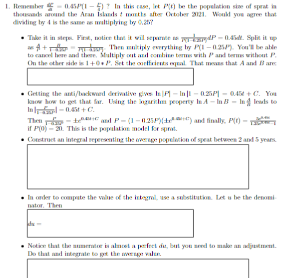 Remember dtdP=0.45P(1−4r) ? In this case, let P(t) be | Chegg.com