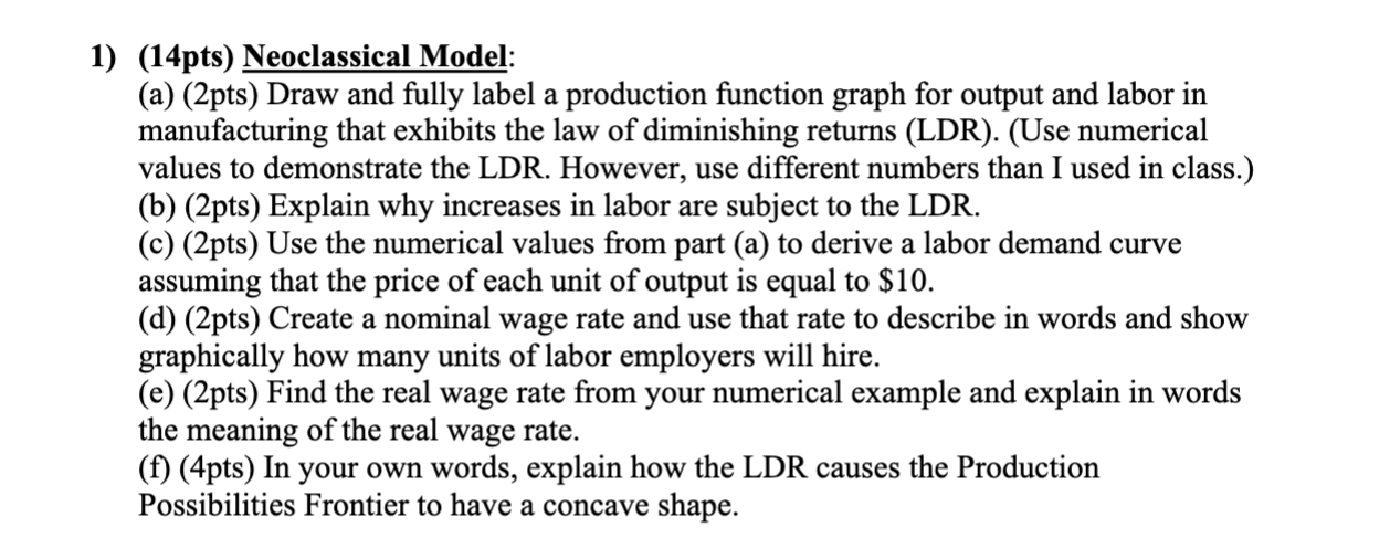 Solved 1) (14pts) Neoclassical Model: (a) (2pts) Draw and | Chegg.com