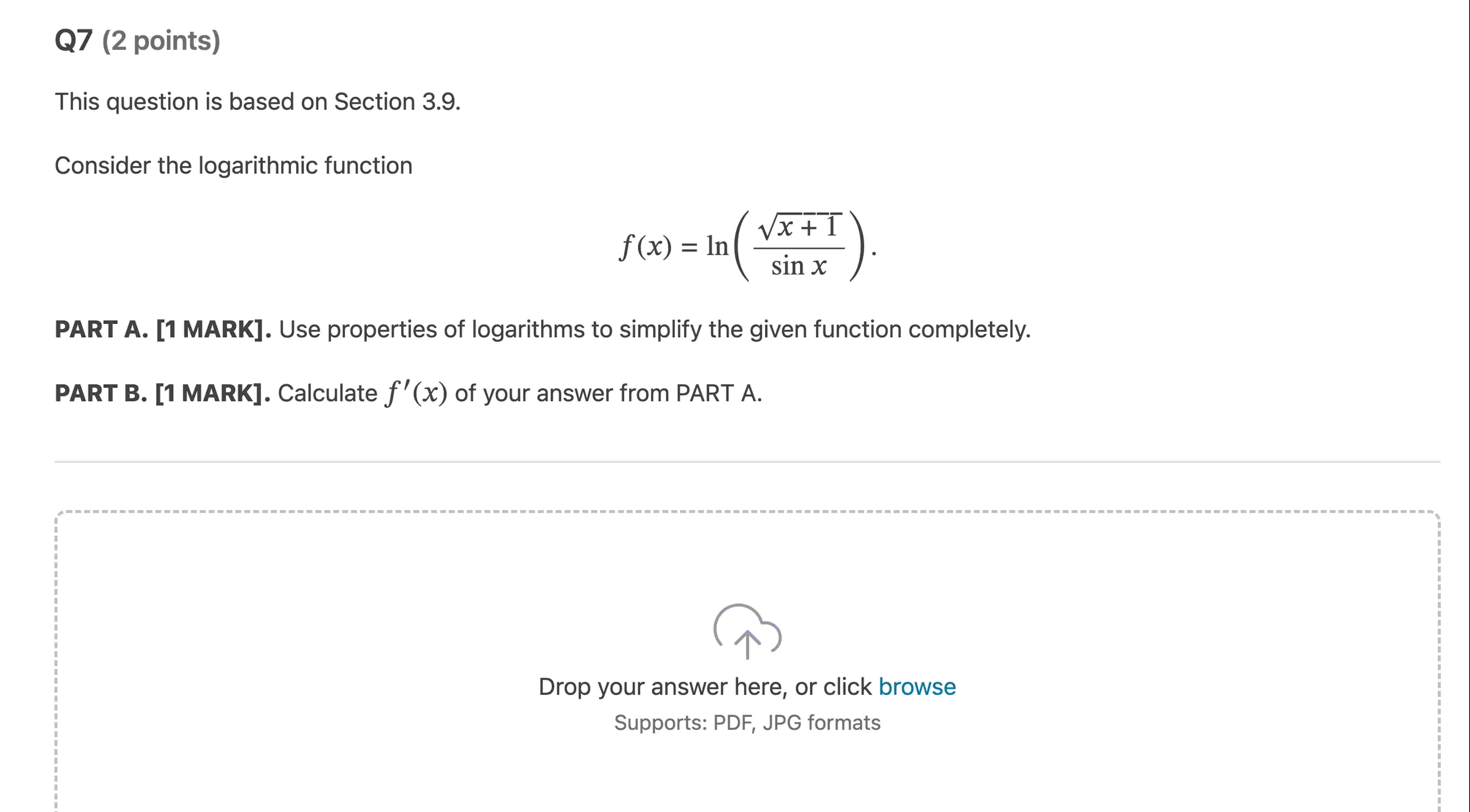 Solved Consider the logarithmic function | Chegg.com