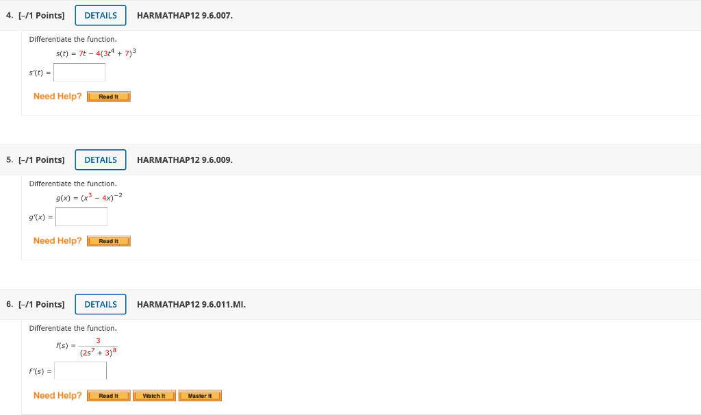 Solved -11 Points] HARMATHAP12 9.6.007. Differentlate the | Chegg.com