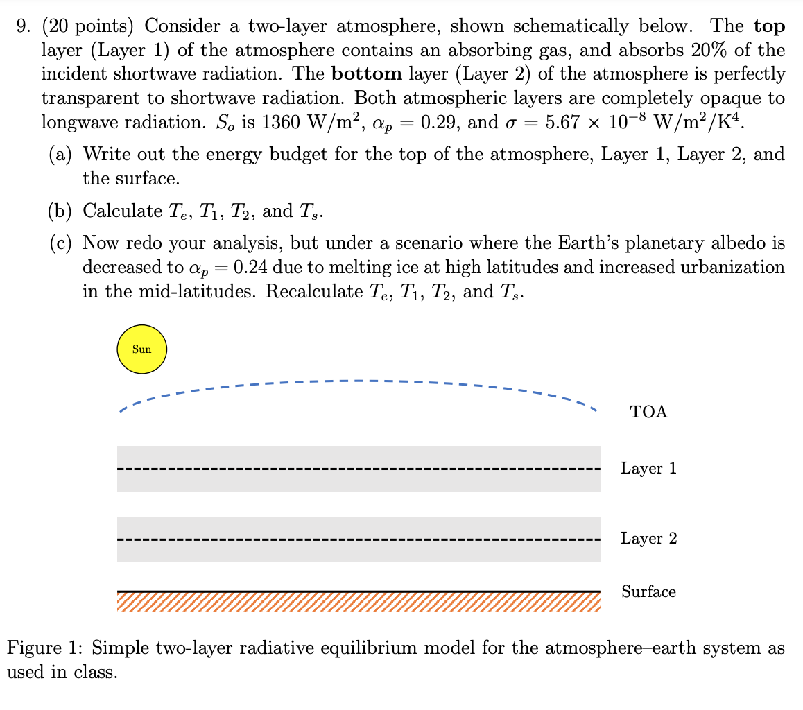 9. (20 points) Consider a two-layer atmosphere, shown | Chegg.com