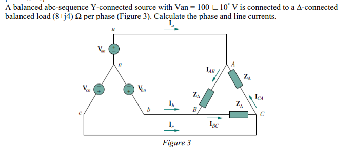 Solved A balanced abc-sequence Y-connected source with Van = | Chegg.com