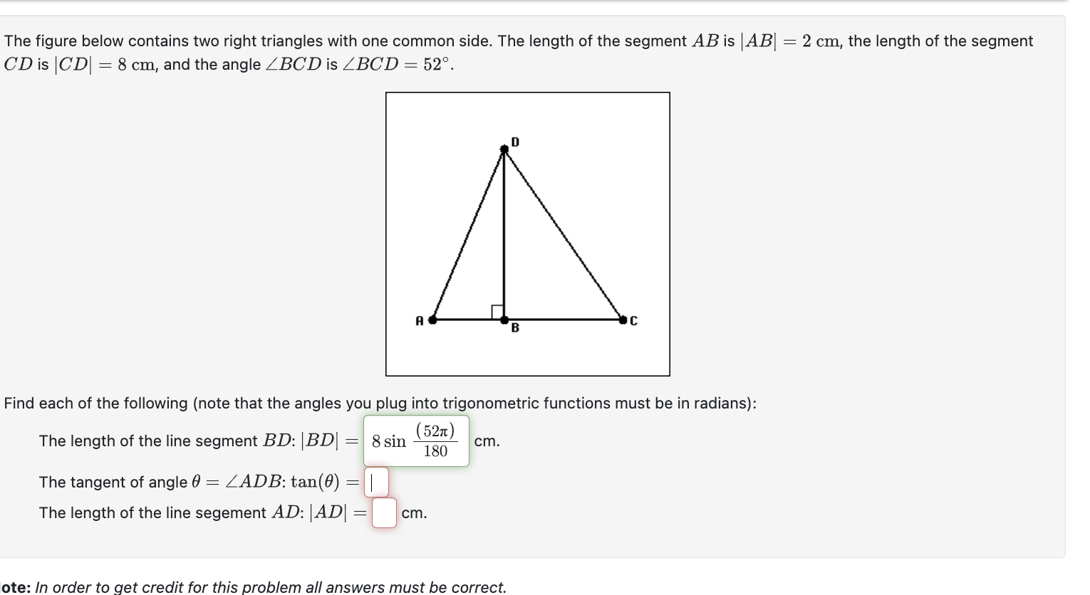 Solved he figure below contains two right triangles with one | Chegg.com