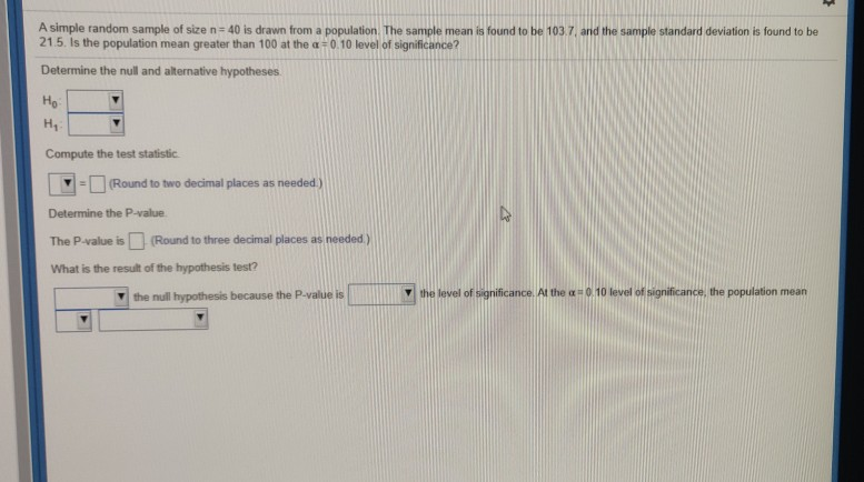 Solved A simple random sample of size n.40 is drawn from a | Chegg.com