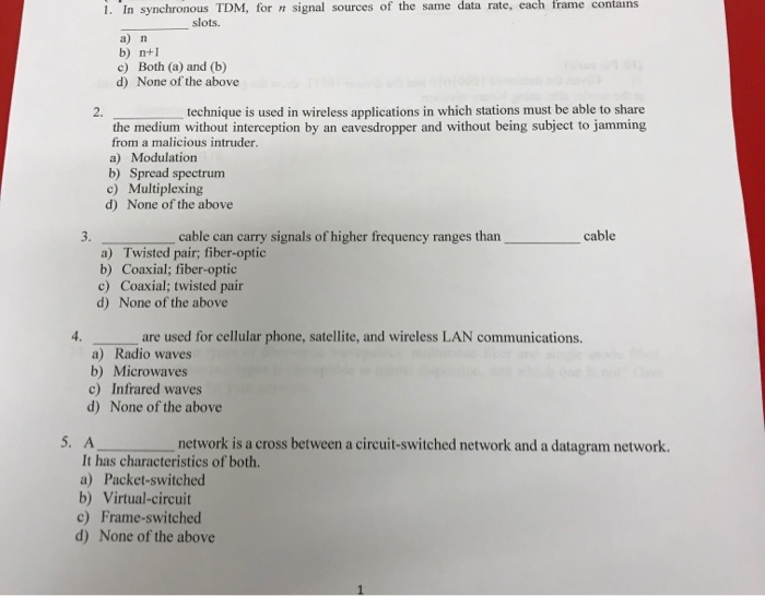 Solved frame contains 1. In synchronous TDM, for n signal | Chegg.com