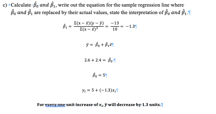 Solved c)--Calculate-Bo and ß1, write out the equation for | Chegg.com