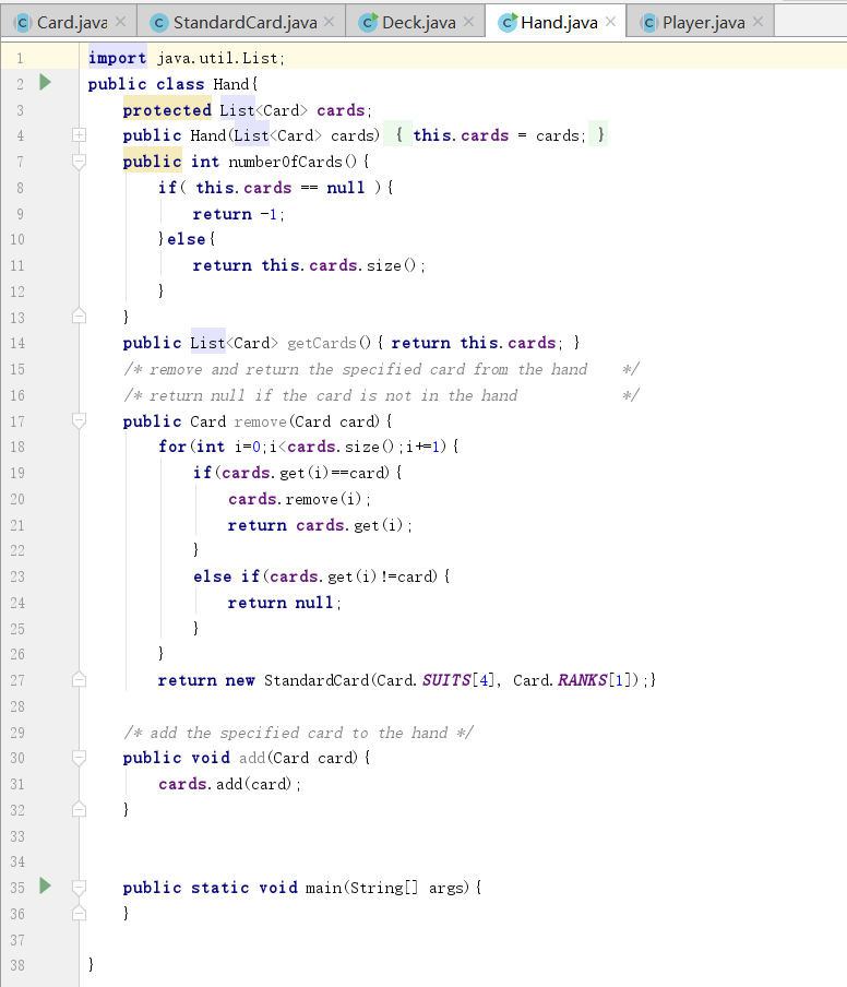 Solved C Card.javaS c StandardCard.java Deck.java Hand.java | Chegg.com
