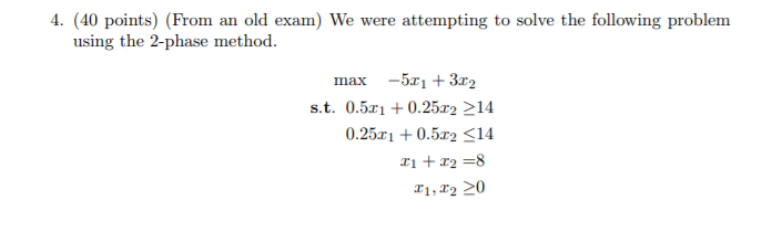 Solved 4. (40 points) (From an old exam) We were attempting | Chegg.com