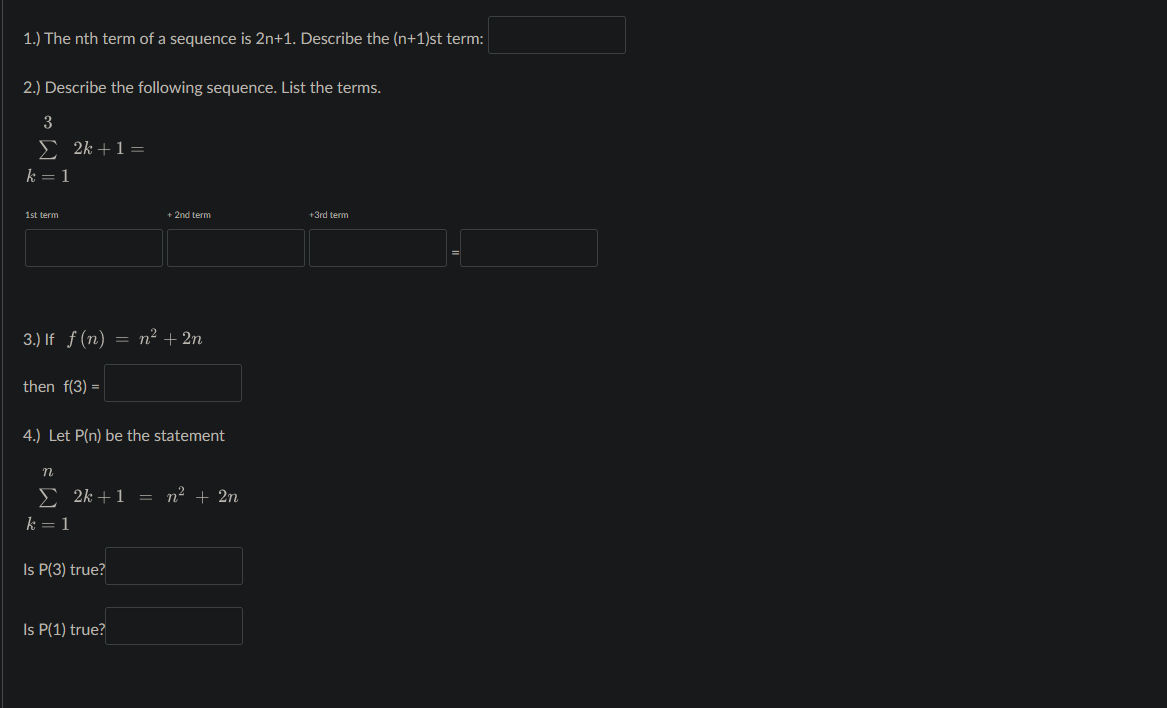 Solved ∑k=12k+1= 1 st term +2 nd term 3.) If f(n)=n2+2n then | Chegg.com