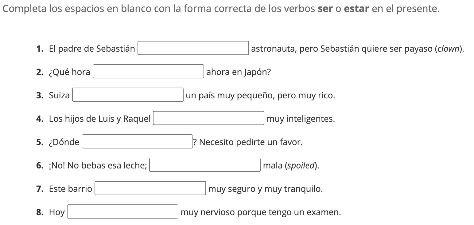 Completa los espacios en blanco con la forma correcta | Chegg.com