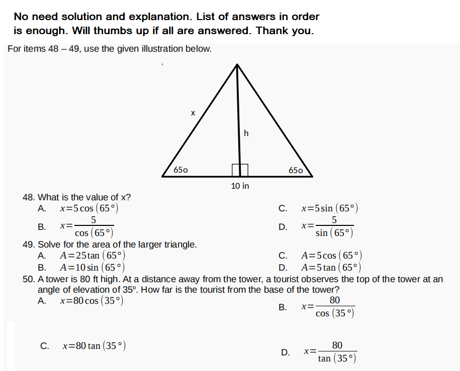 Solved No need solution and explanation. List of answers in | Chegg.com