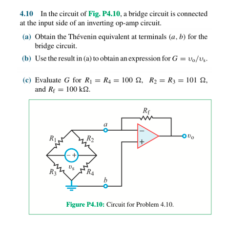 Solved 4.10 In the circuit of Fig. P4.10, a bridge circuit | Chegg.com