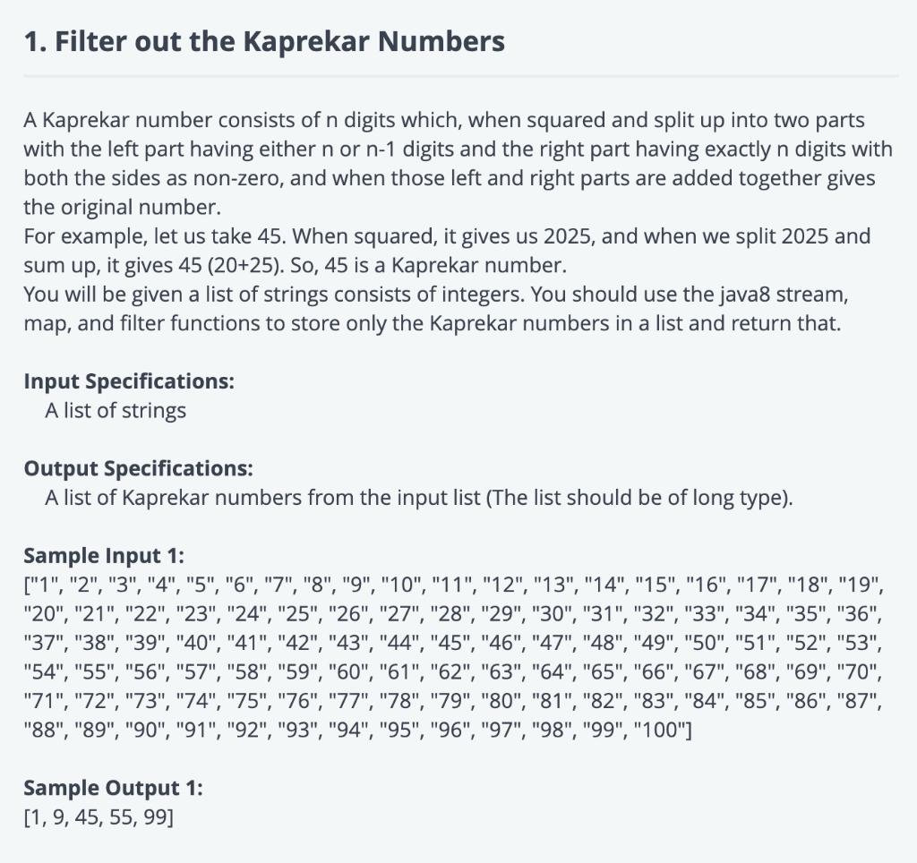 Solved 1. Filter out the Kaprekar Numbers A Kaprekar number | Chegg.com